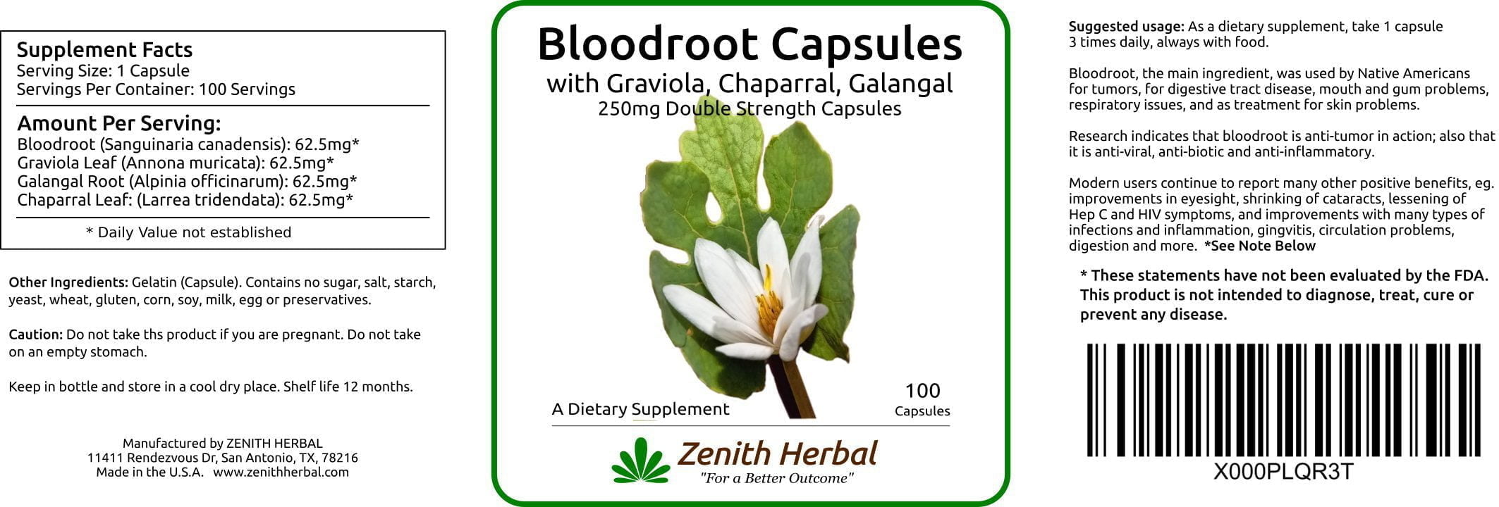 Bloodroot Capsules, Double Strength from Zenith Herbal Bloodroot Capsules, Double Strength from Zenith Herbal